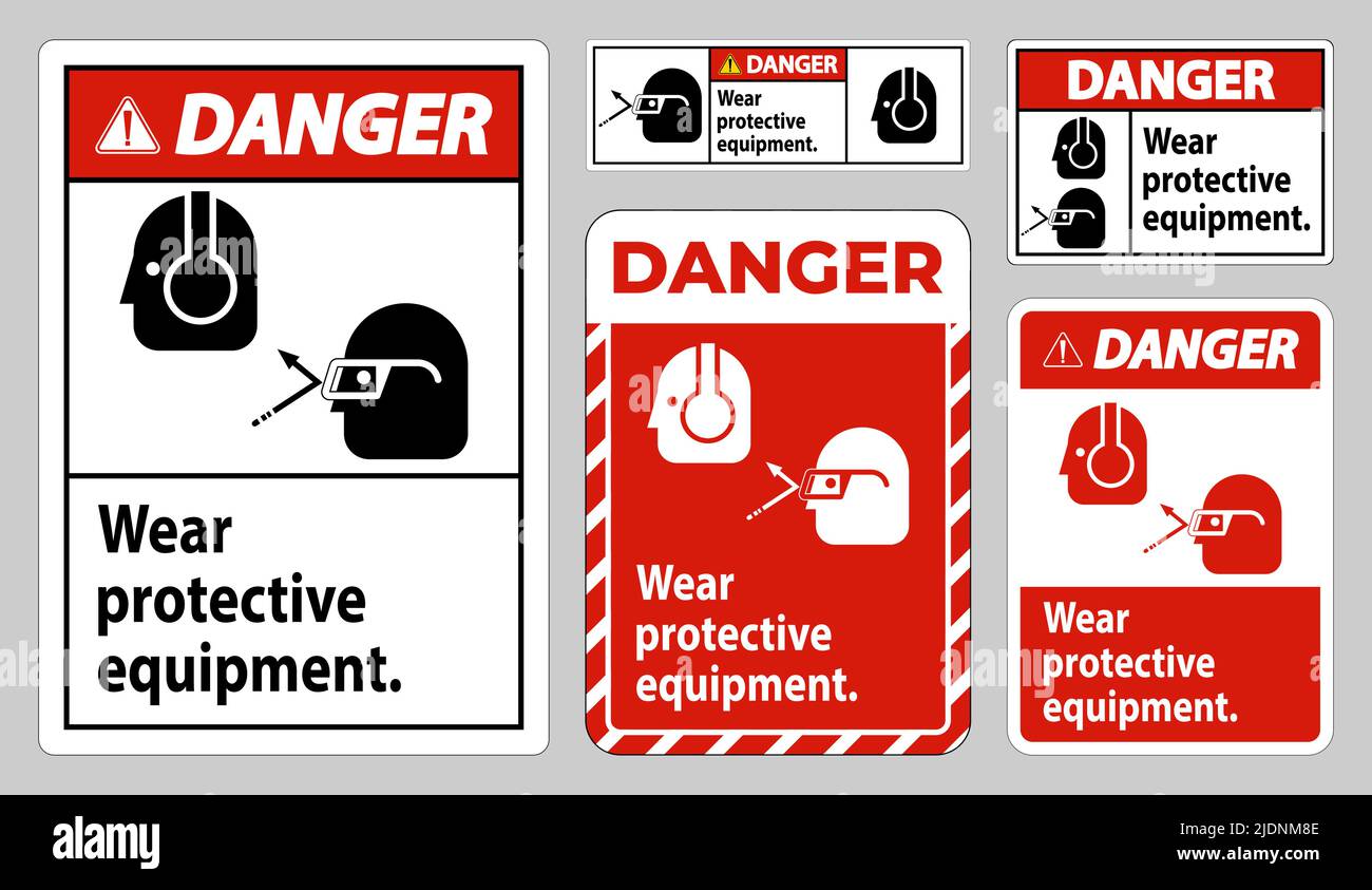 Danger Sign Wear Protective Equipment with goggles and glasses graphics ...