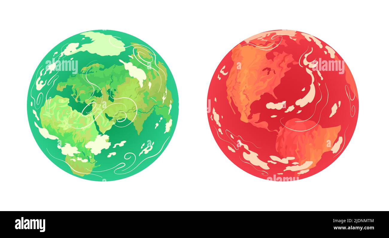 Planet Earth is red and green. Ecology, warming, climate change Stock ...