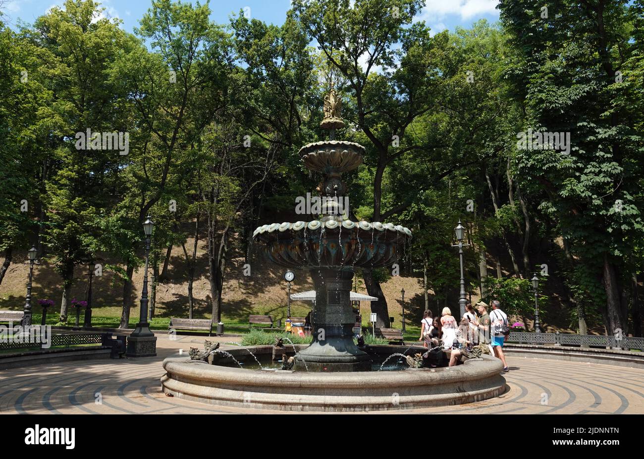 Kiev, Ukraine July 11, 2021: Ancient city fountain in the city of Kiev ...
