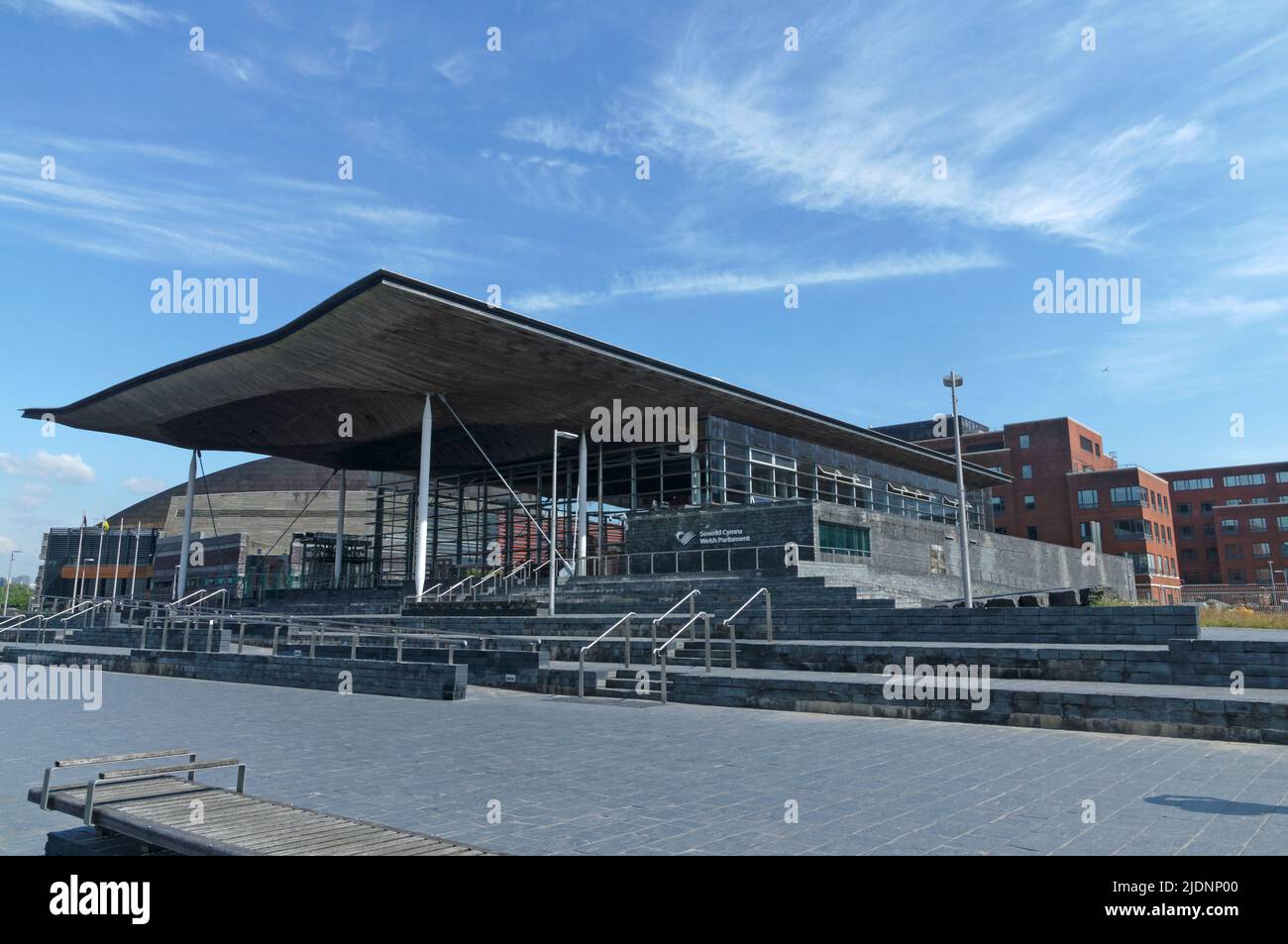 Welsh Assembly Building; Senedd building, Cardiff Bay. Summer 2022 ...