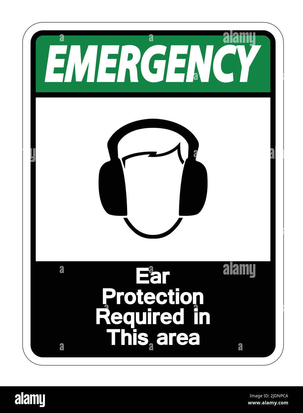 Emergency Ear Protection Required In This Area Symbol Sign on white ...