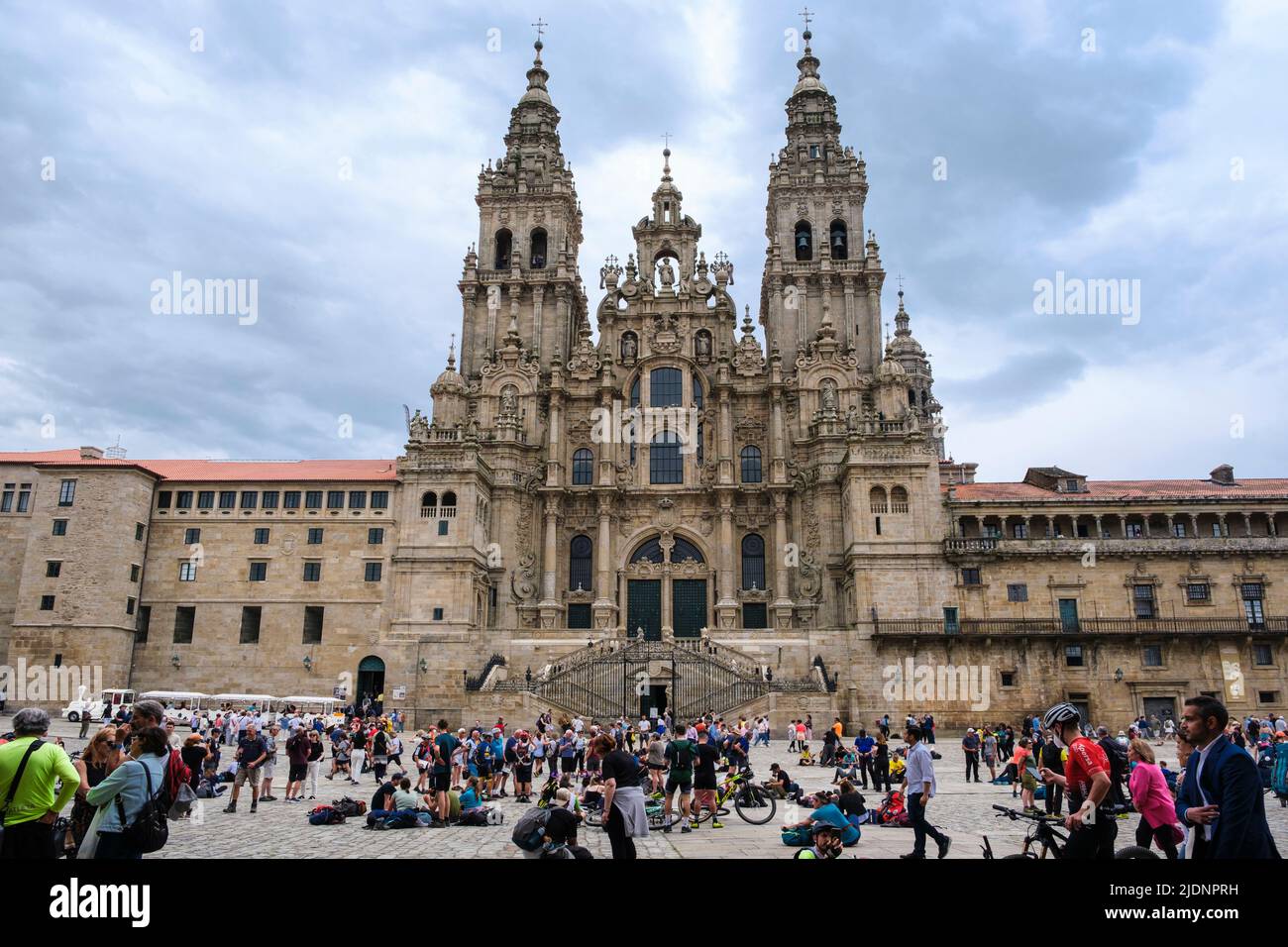 Spain, Santiago de Compostela. Pilgrims Resting in the Plaza de ...