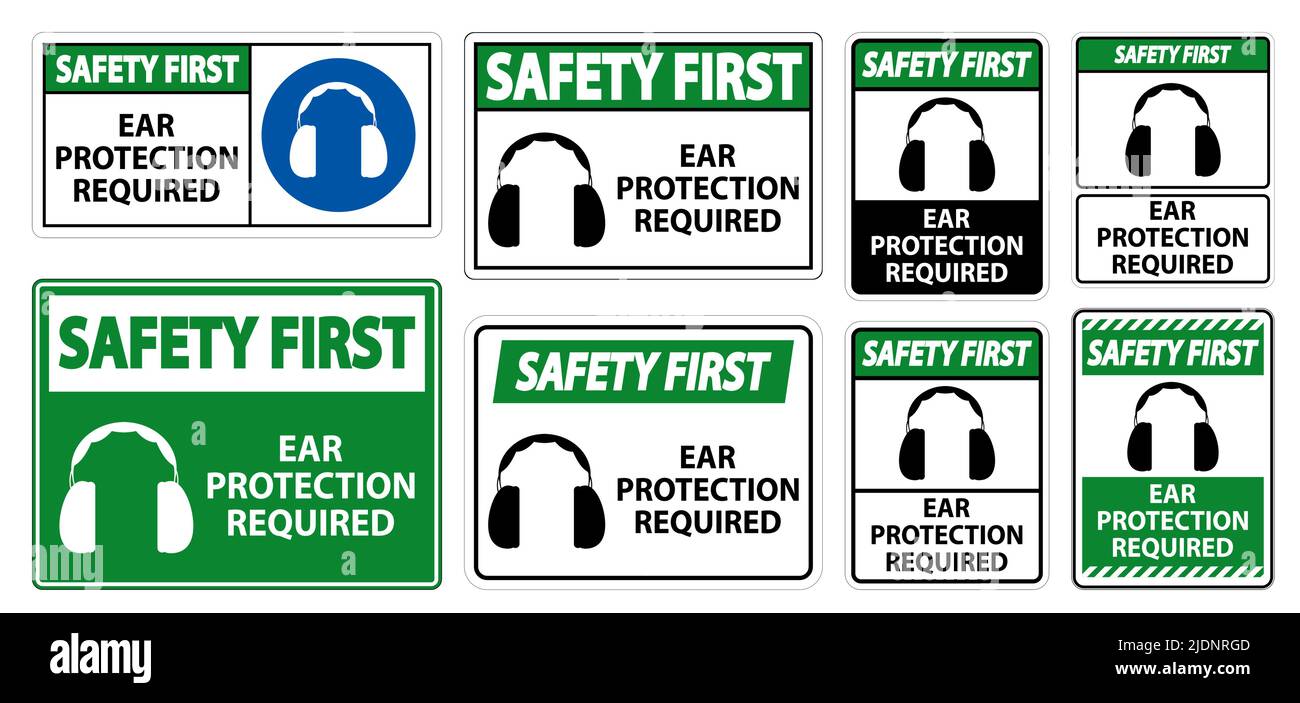 Safety First Ear Protection Required Symbol Sign Isolate on transparent ...
