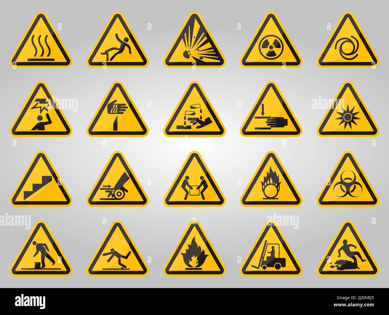 Triangular Warning Hazard Symbols labels On White Background Stock ...