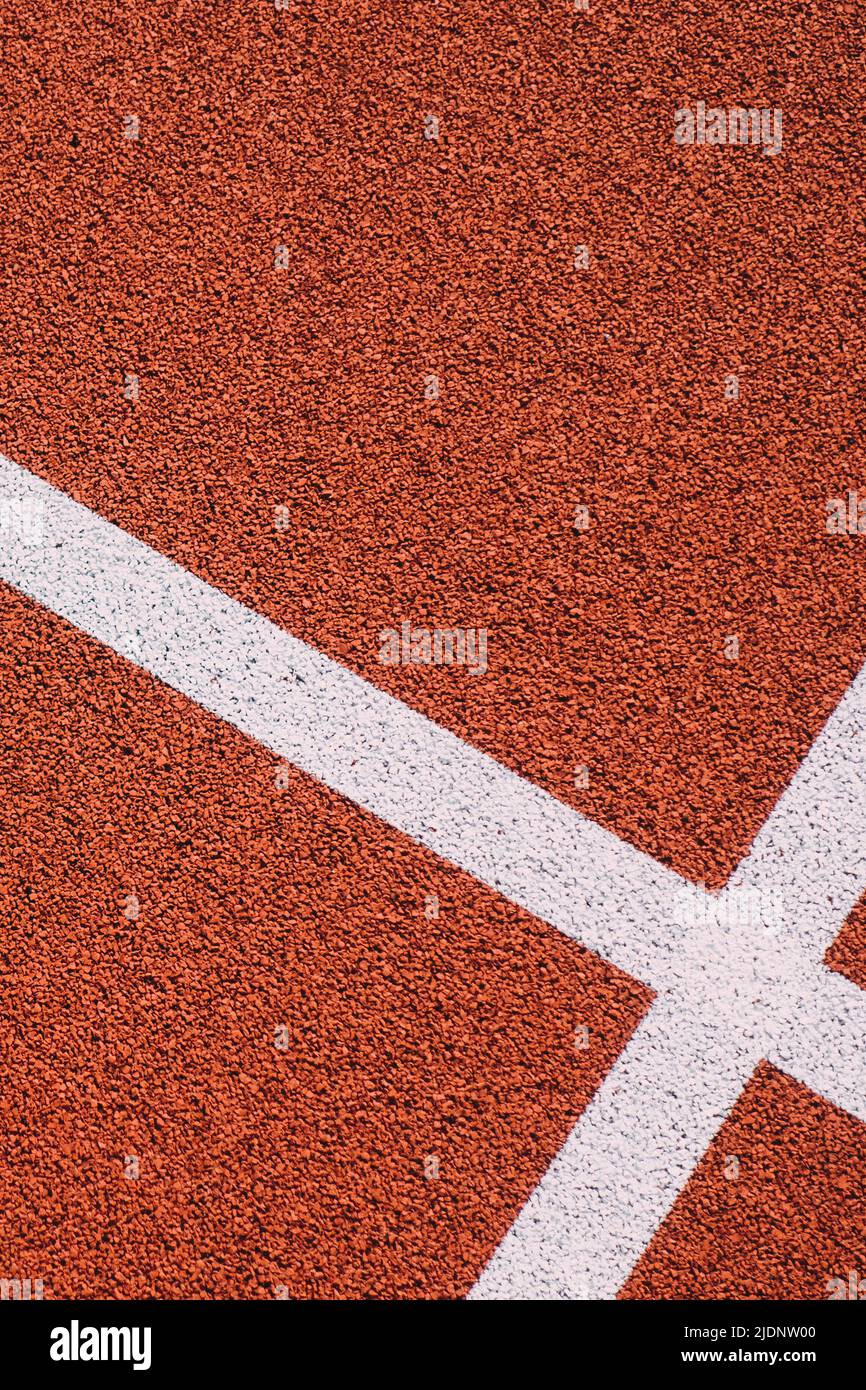 Colorful sports court background. Top view to red field rubber ground ...