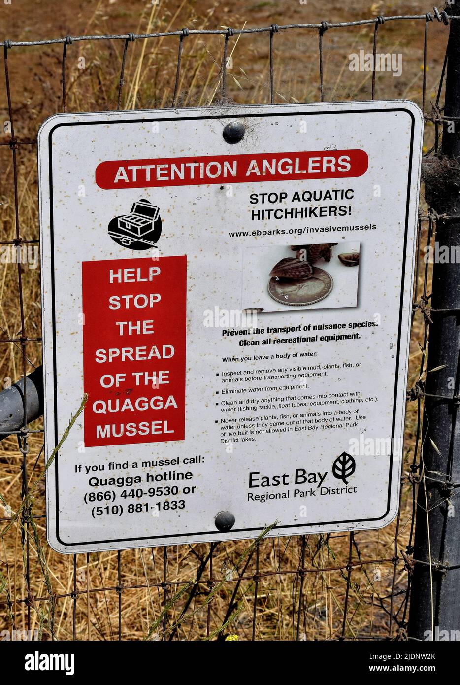 stop the spread of Quagga Mussel sign at Quarry Lake Regional ...