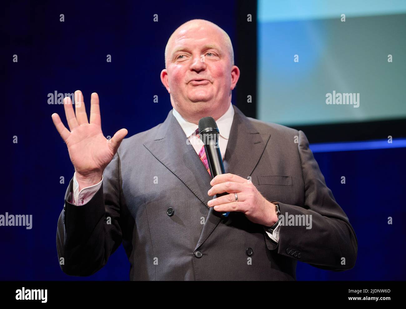 Berlin, Germany. 22nd June, 2022. Moderator Jörg Thadeusz leads through ...