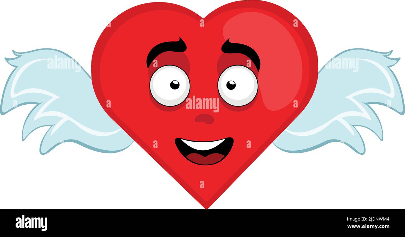 Vector cartoon character illustration of a heart with wings and a happy ...