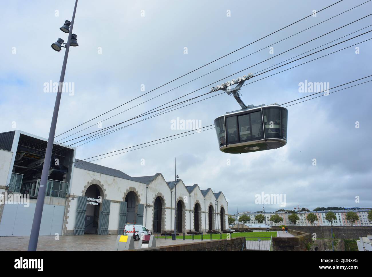 Brest, France, cable car station with incoming cabin Stock Photo - Alamy
