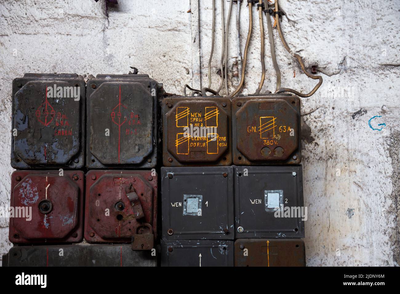 Old electric board in an abandoned building. Photo taken in natural ...