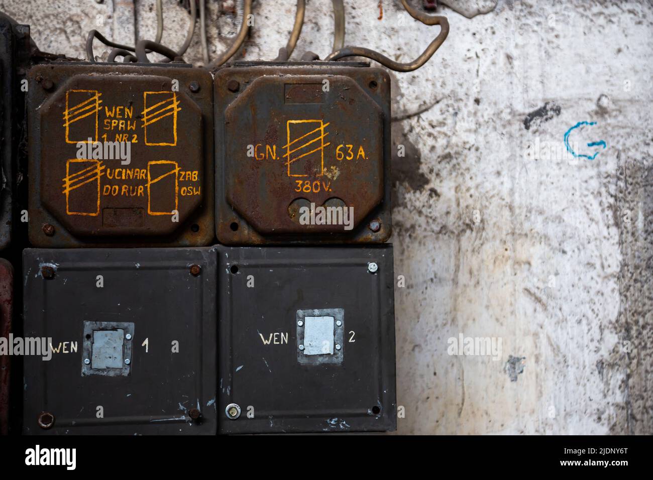 Old electric board in an abandoned building. Photo taken in natural ...