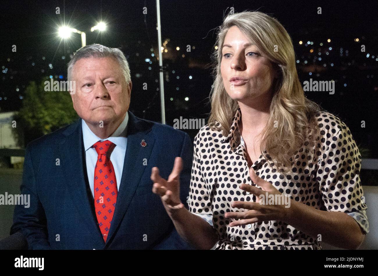 Minister of Foreign Affairs Melanie Jolie responds to questions next to ...