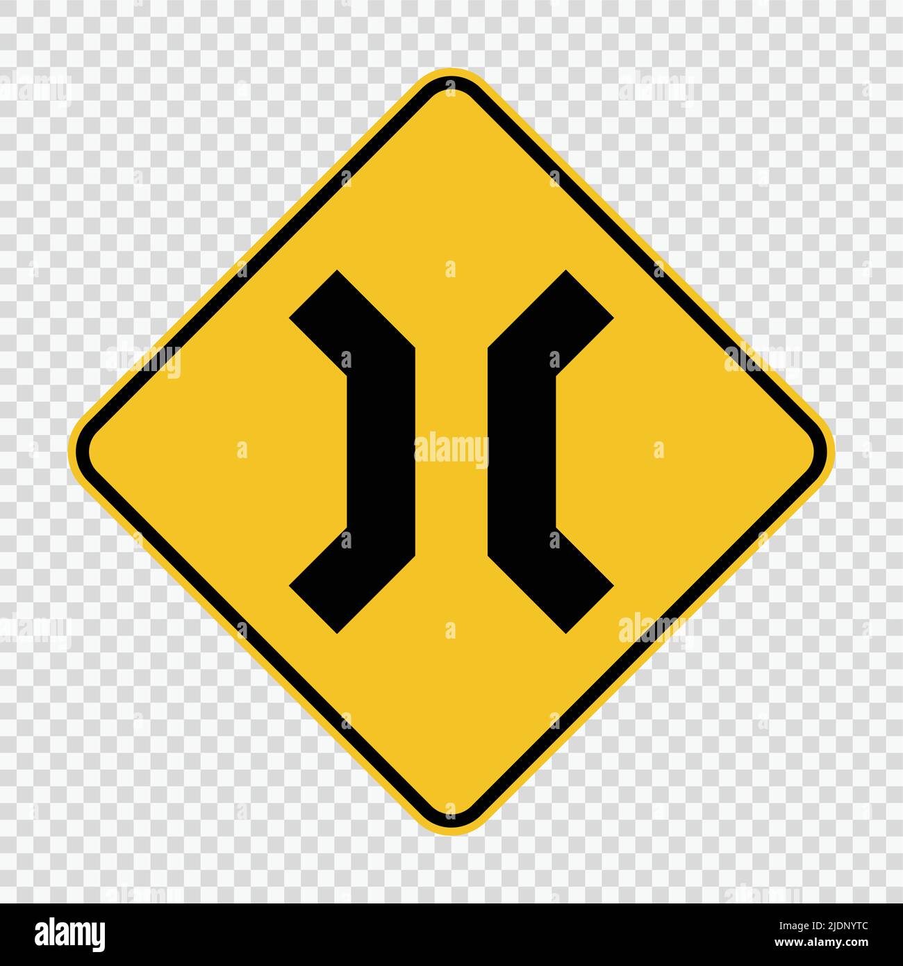 Approaching narrow bridge sign on transparent background,vector ...