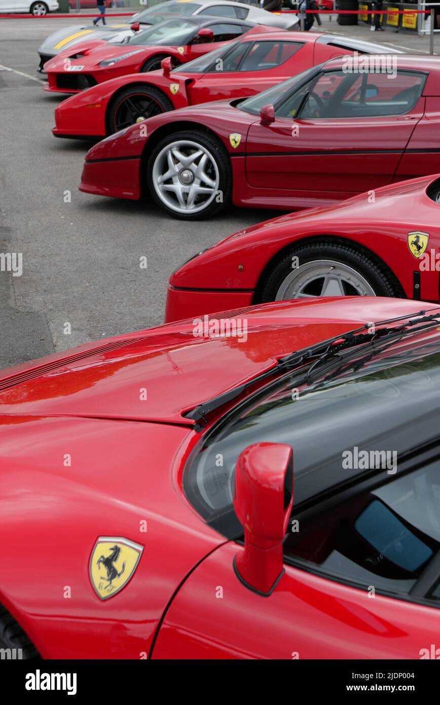 Ferrari sportscars on display at a racetrack Stock Photo - Alamy