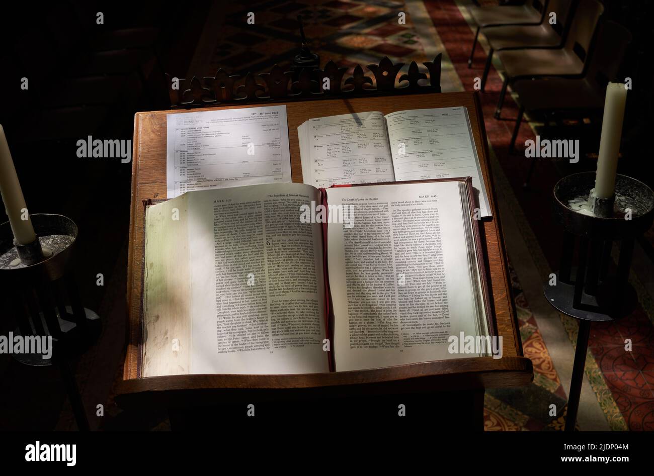 Open bible on a church lectern Stock Photo - Alamy