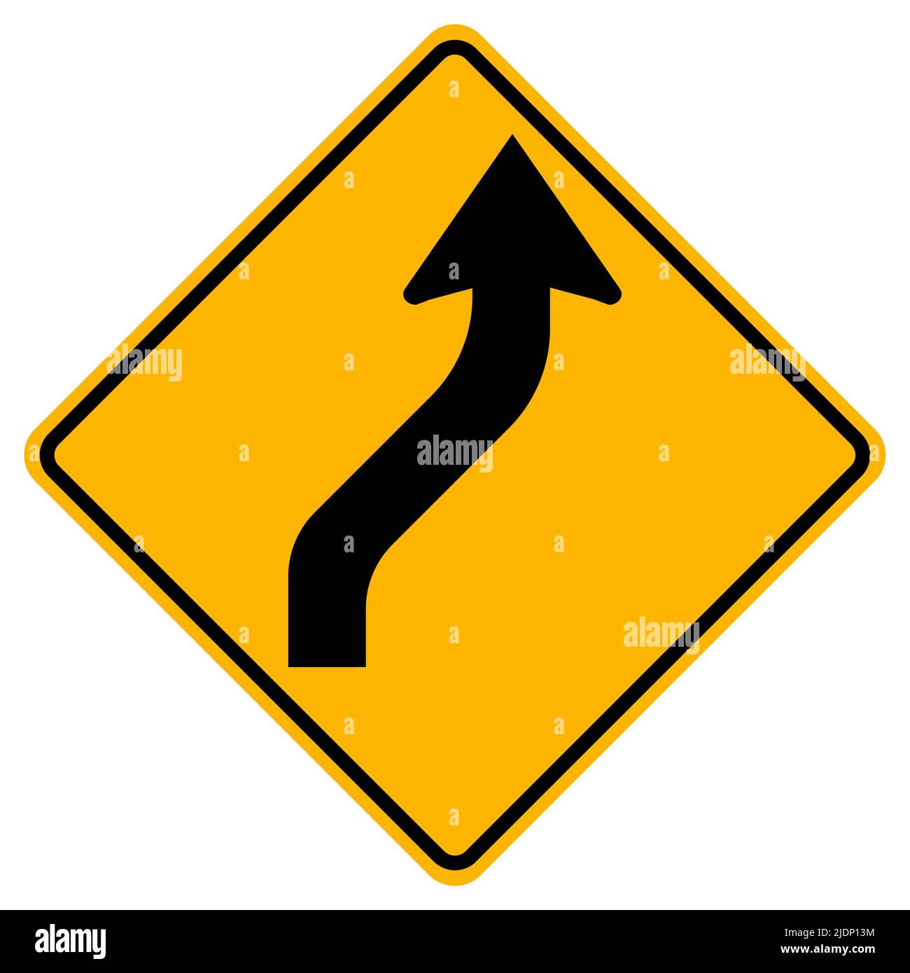 Warning signs Double curve, first to right on white background Stock ...