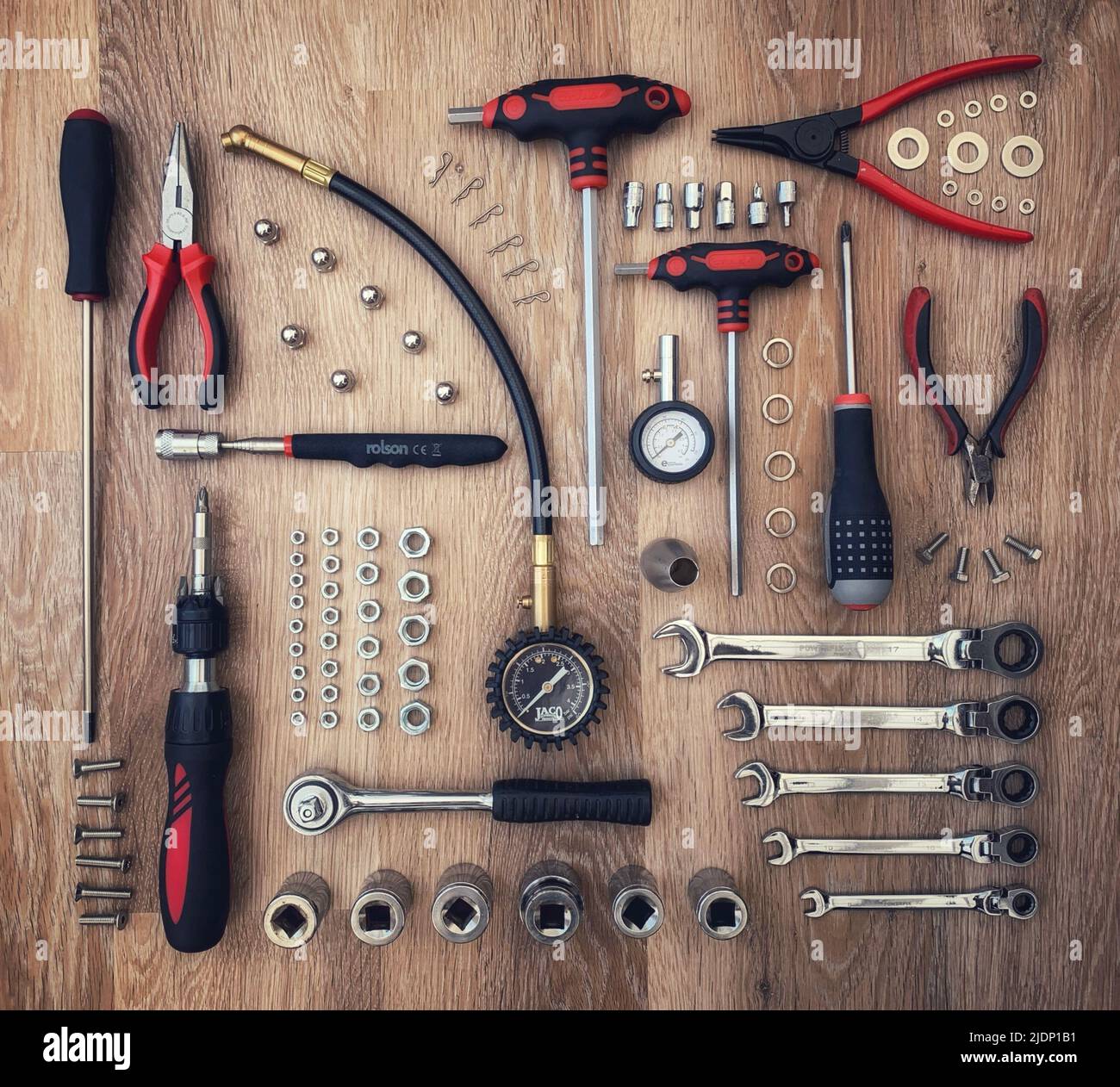 Selection of mechanical tools flat lay Stock Photo - Alamy