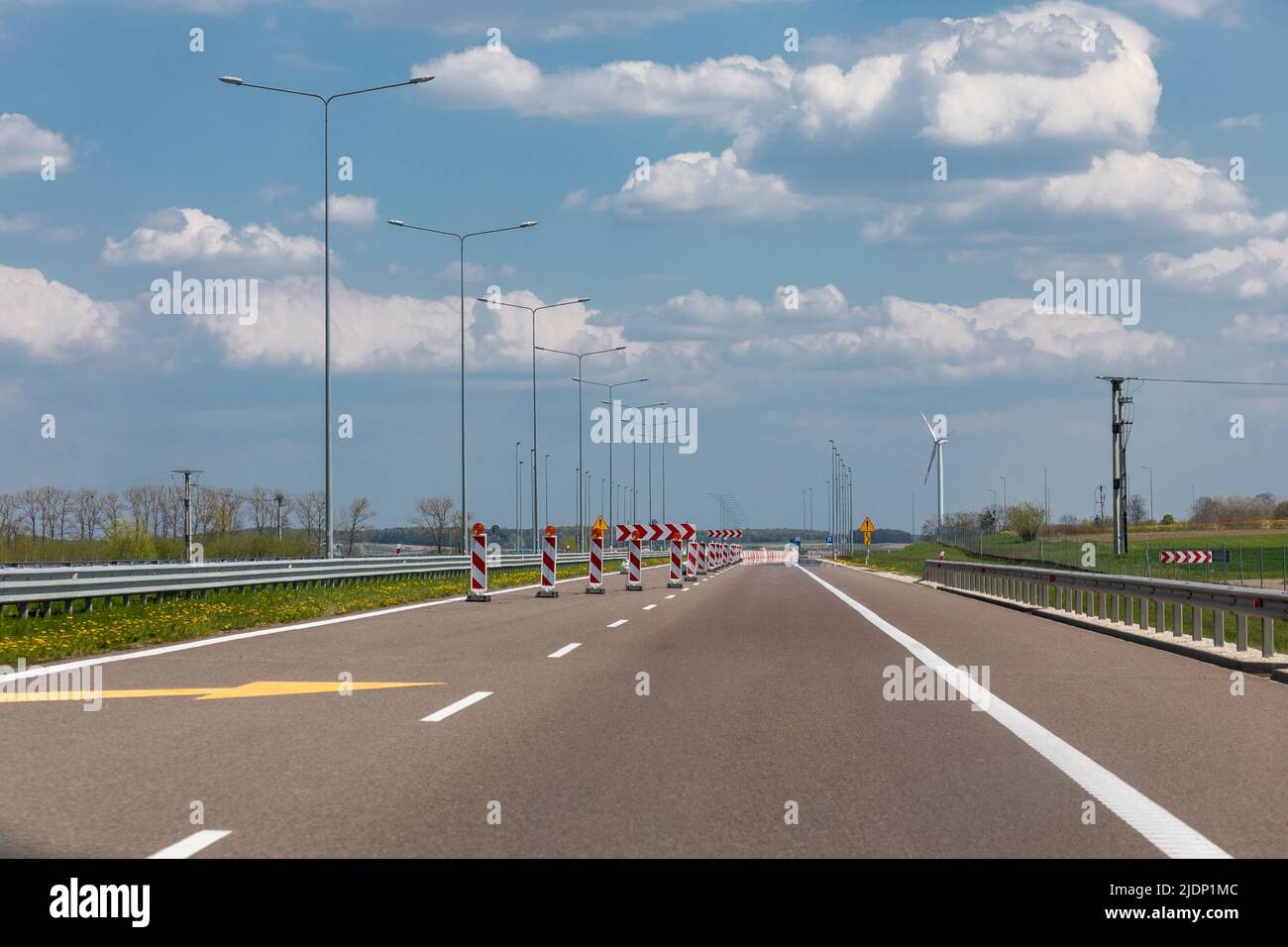 Highway repair reconstruction works and road narrowing Stock Photo - Alamy