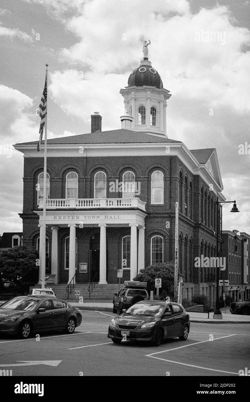 Historic Exeter Town Hall. Image captured on analog black and white ...