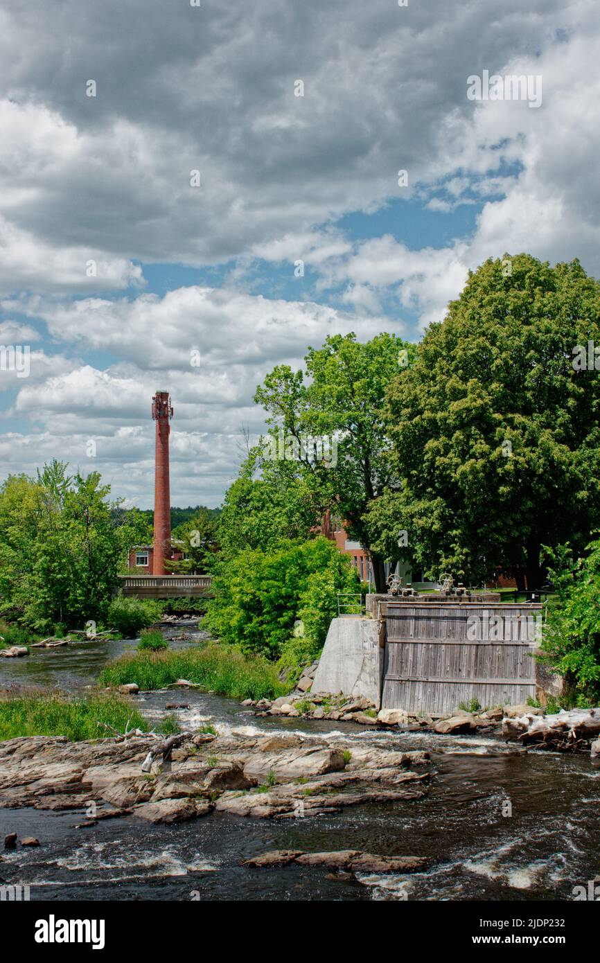 A view of the remaining portion of the old dam in the Squamscott River ...