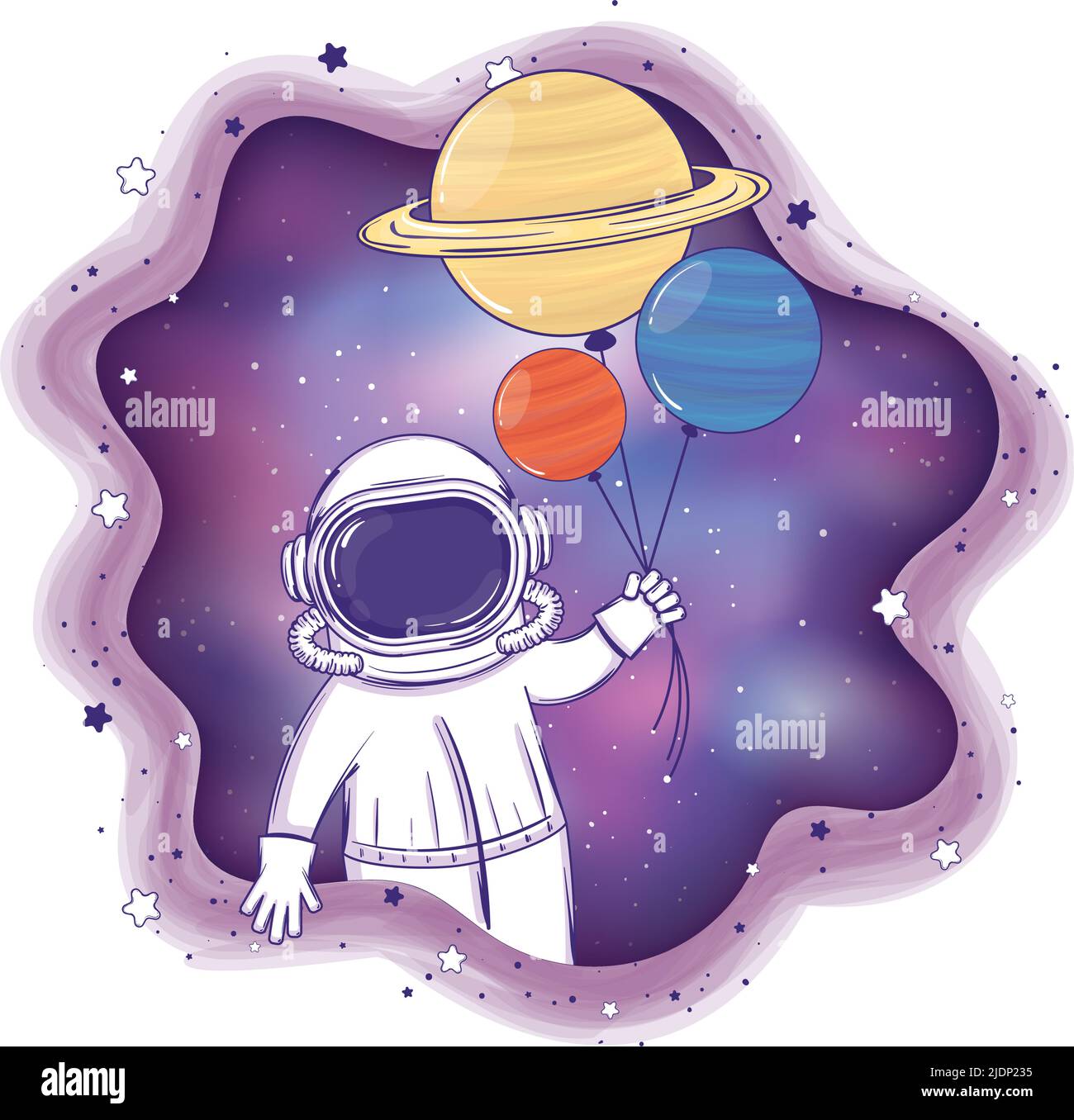 Colored astronaut cartoon with planet balloons Vector Stock Vector ...