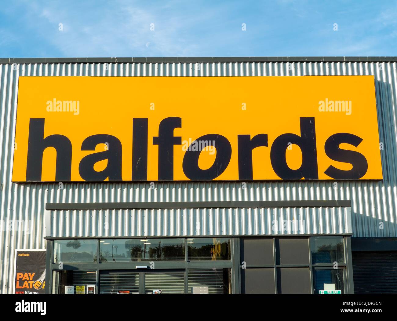 Halfords sign with information for their business, Edinburgh, Scotland ...