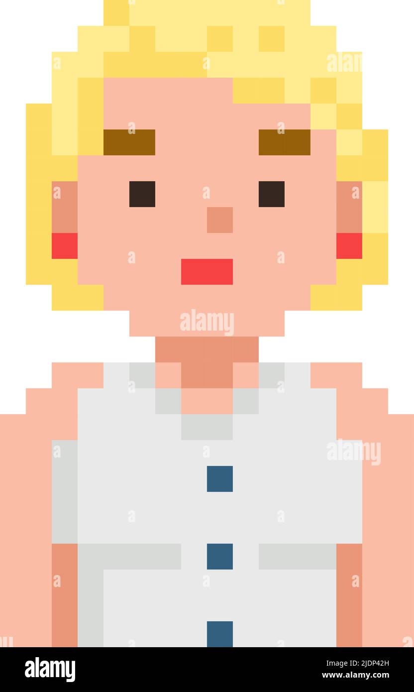Pixel character vector, isolated woman wearing blouse. Blone character ...