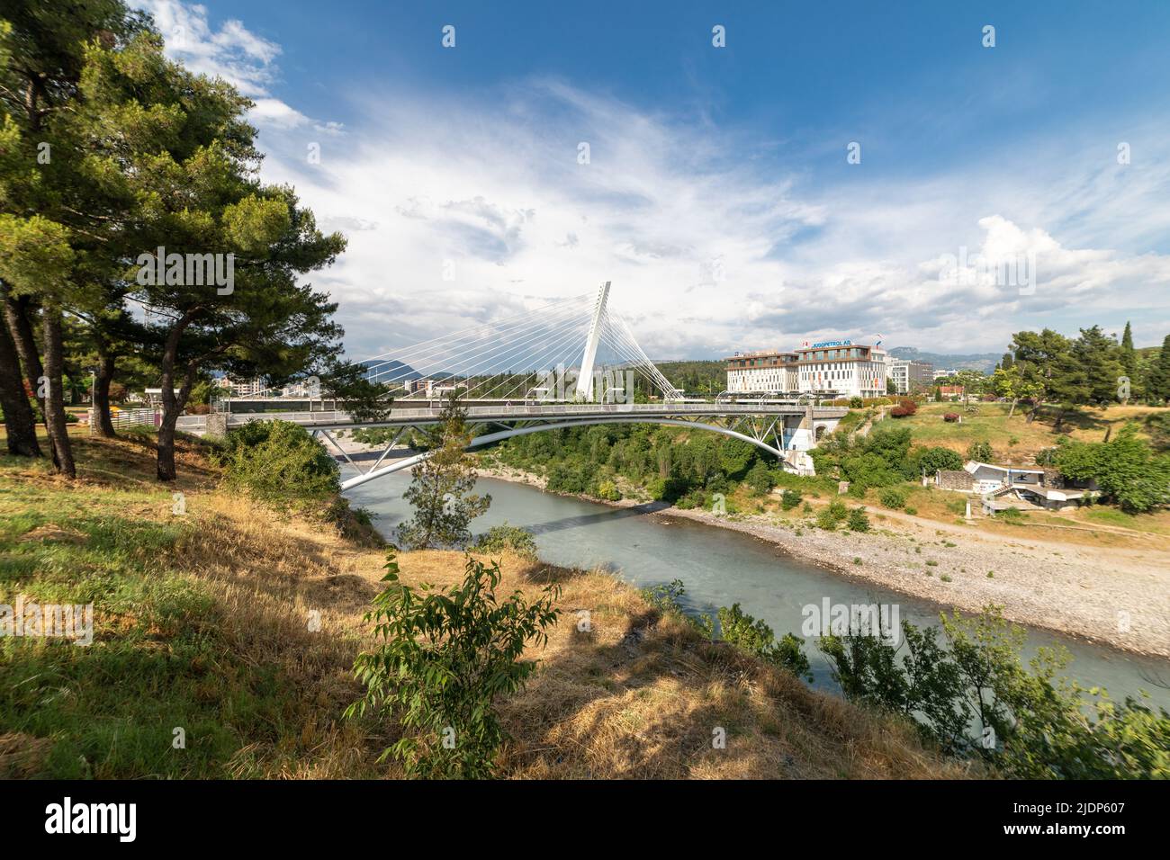 Bridges in Podgorica on river Moraca, Capitol of Montenegro. Modern ...