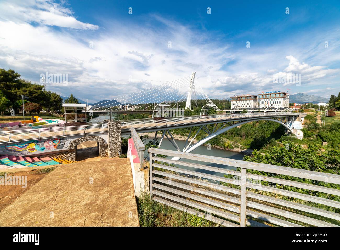 Bridges in Podgorica on river Moraca, Capitol of Montenegro. Modern ...