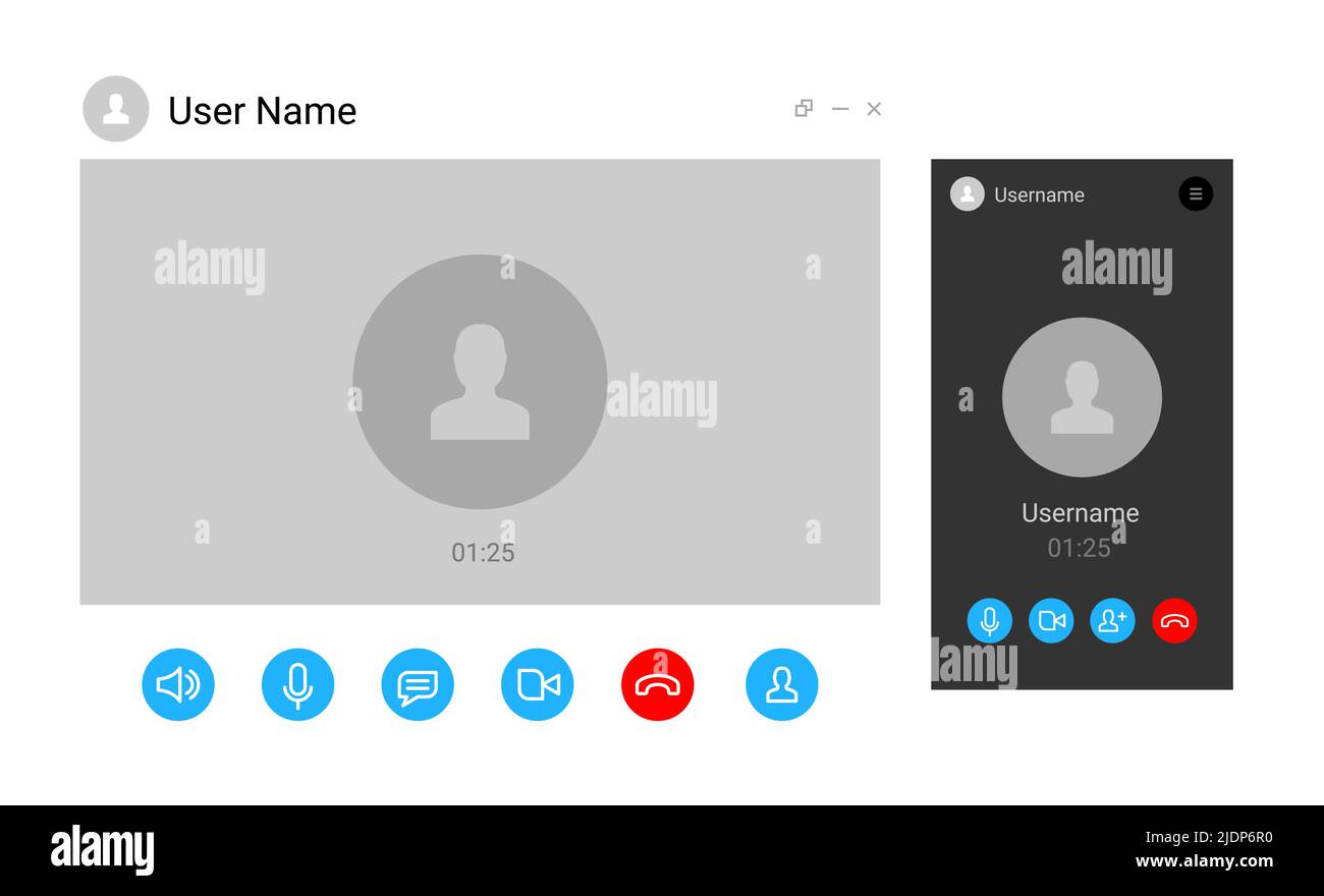 Virtual call video mockup icon. Videocall interface phone desktop ...