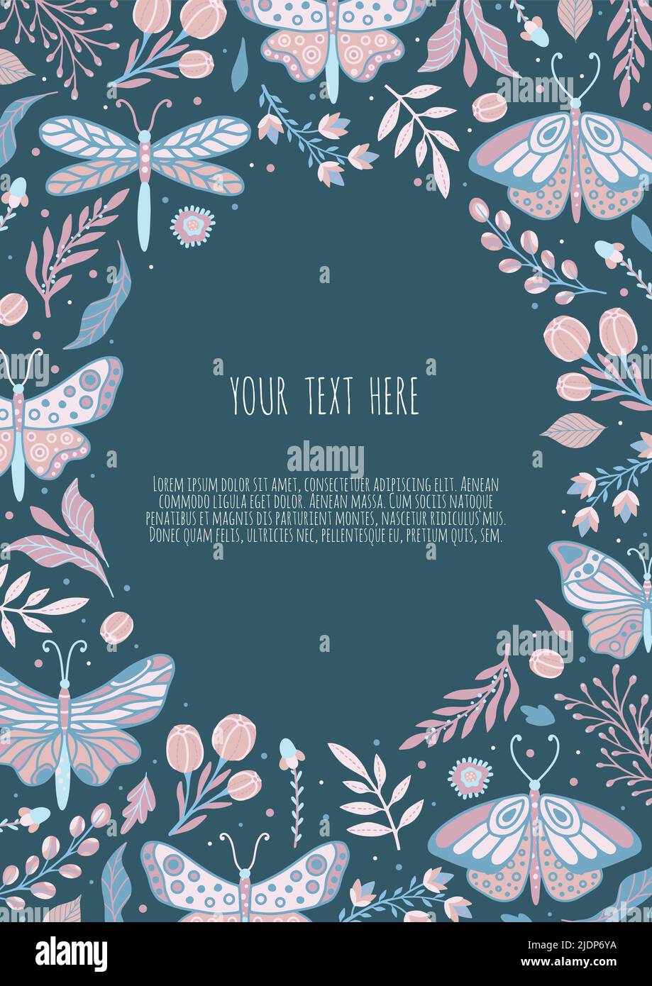 Floral frame with butterflies. Design for packaging, label and greeting ...