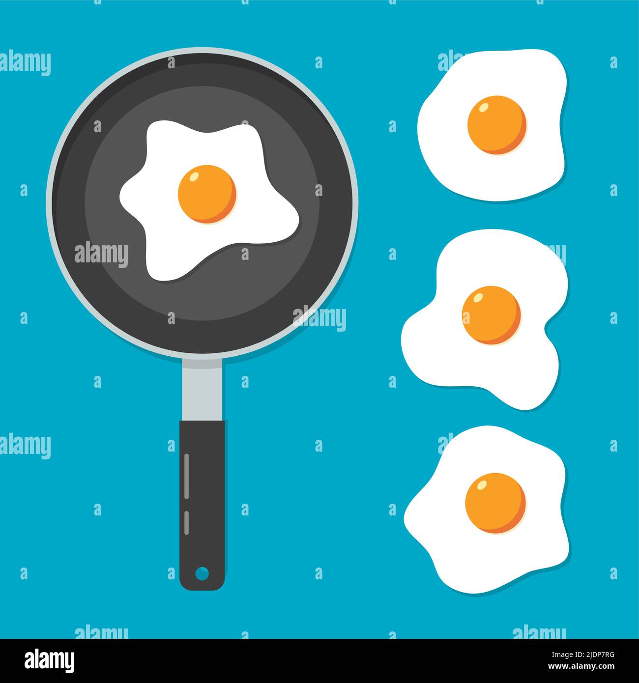 Fried egg omelette top view pan vector food illustration. Egg omelet albumen cartoon icon ...