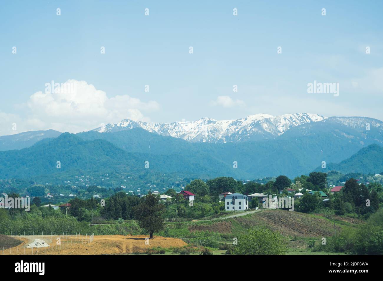 view of the village in Adjara region and mountains in the background ...