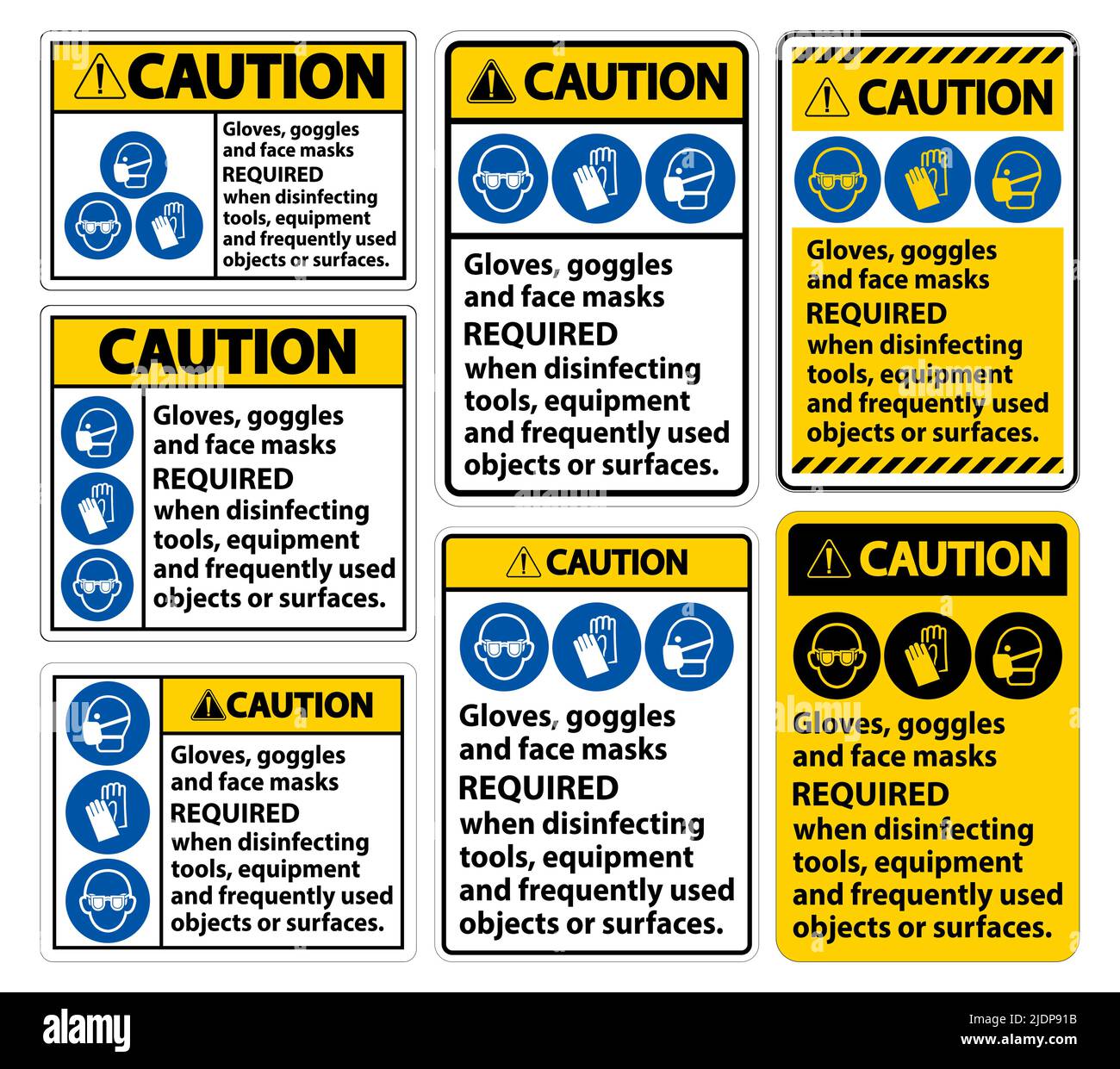 Caution Gloves,Goggles,And Face Masks Required Sign On White Background ...