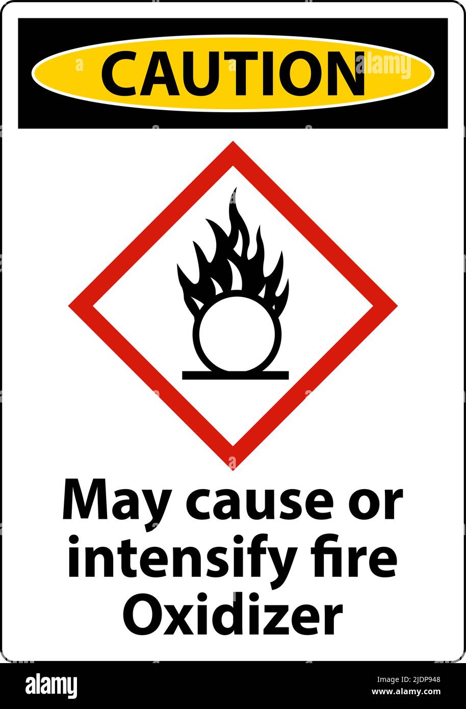 Caution May Cause Or Intensify Fire GHS Sign On White Background Stock ...