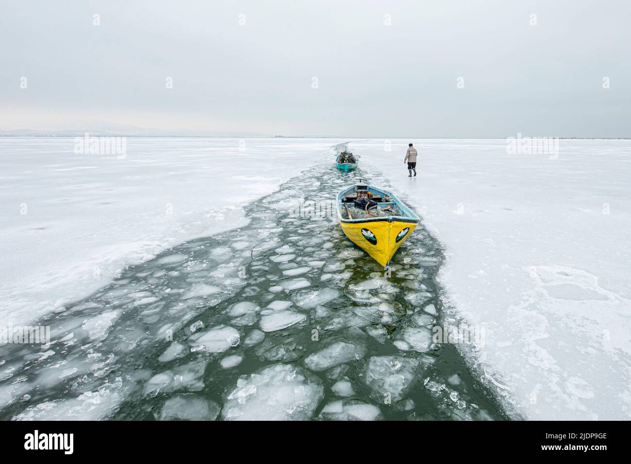 Cracking Ice Expedition Boat Exploration on a Shattered Ice Sheet Stock ...