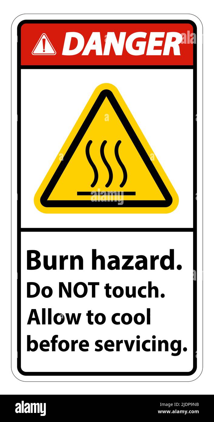 Danger Burn hazard safety,Do not touch label Sign on white background ...