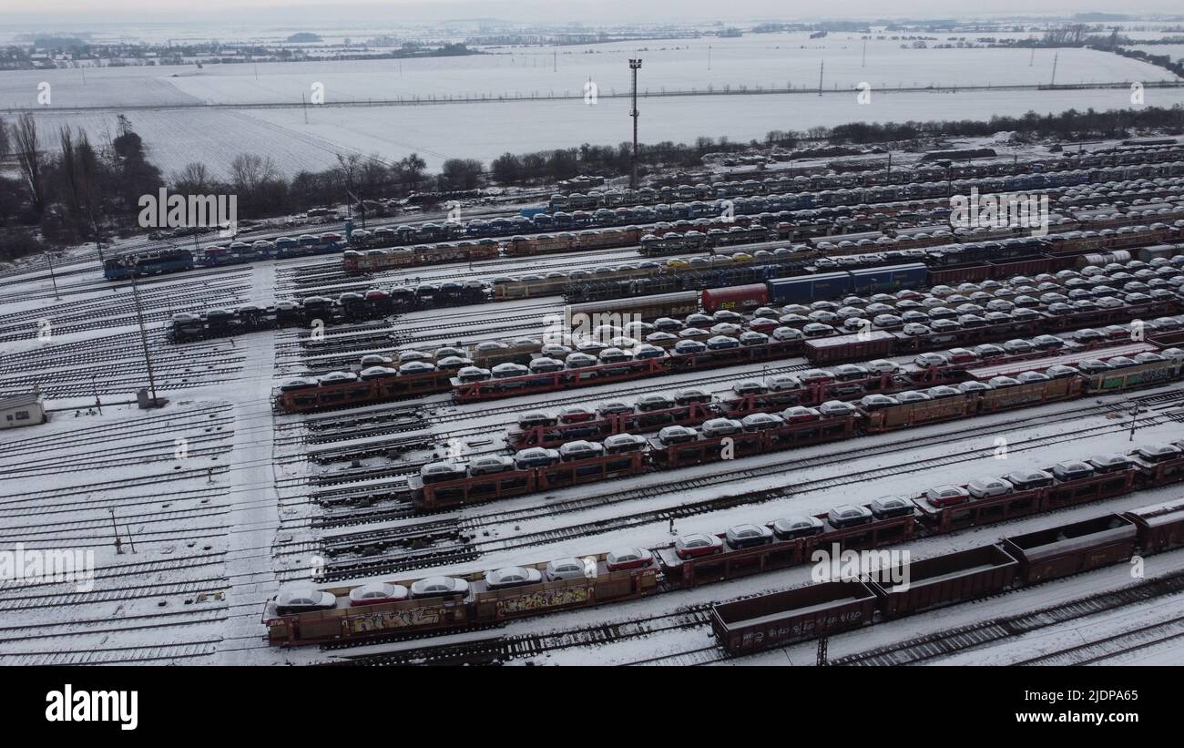 train station under snow cover aerial panorama landscape view,freight ...