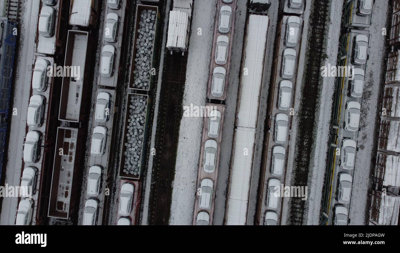 train station under snow cover aerial panorama landscape view,freight ...