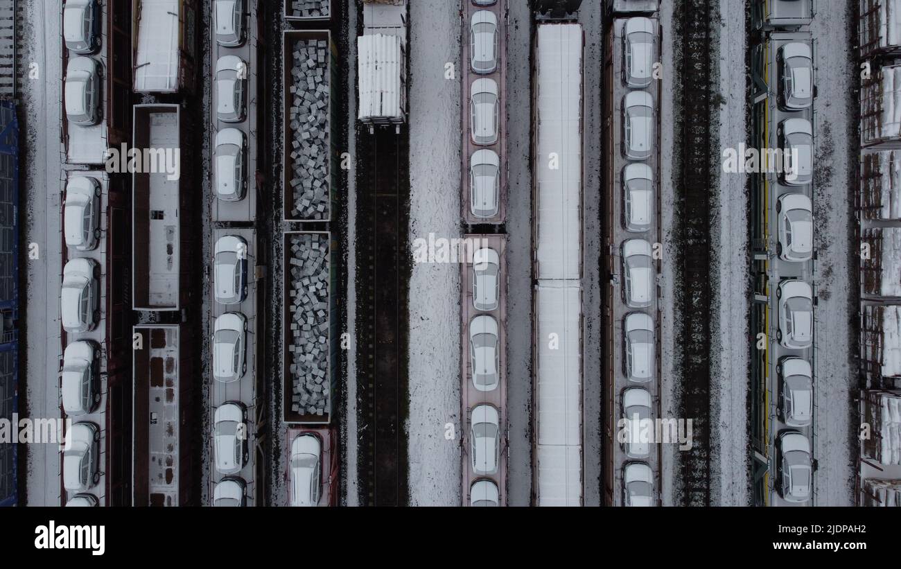 train station under snow cover aerial panorama landscape view,freight ...