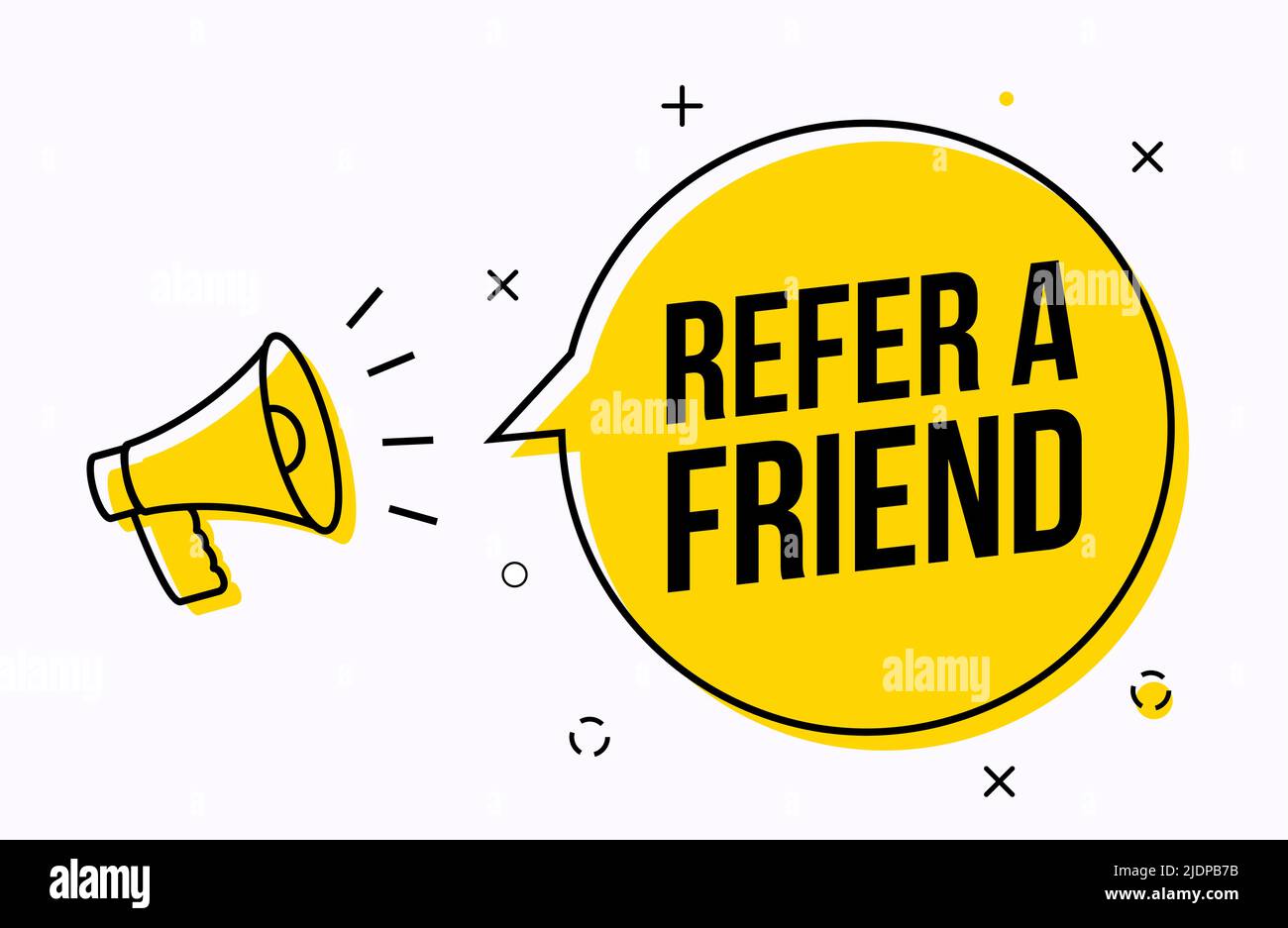 Refer friend logo icon loudspeaker. Referral recommend icon offer alert ...