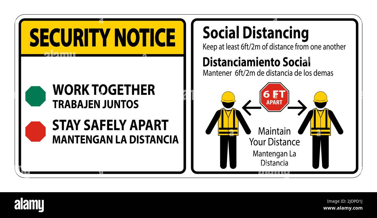 Security Notice Bilingual Social Distancing Construction Sign Isolate ...