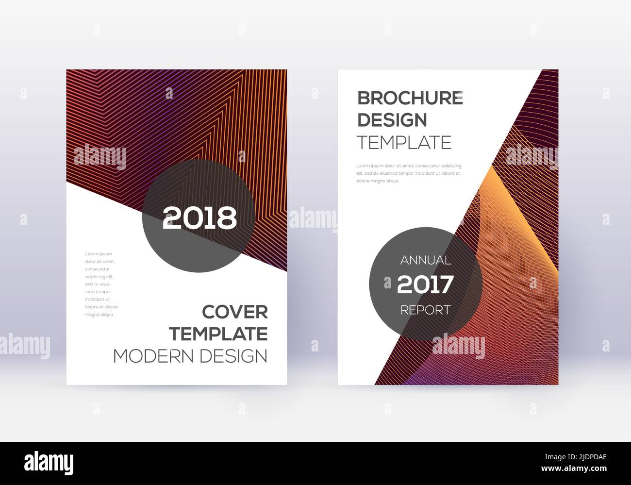 Modern cover design template set. Orange abstract lines on wine red ...