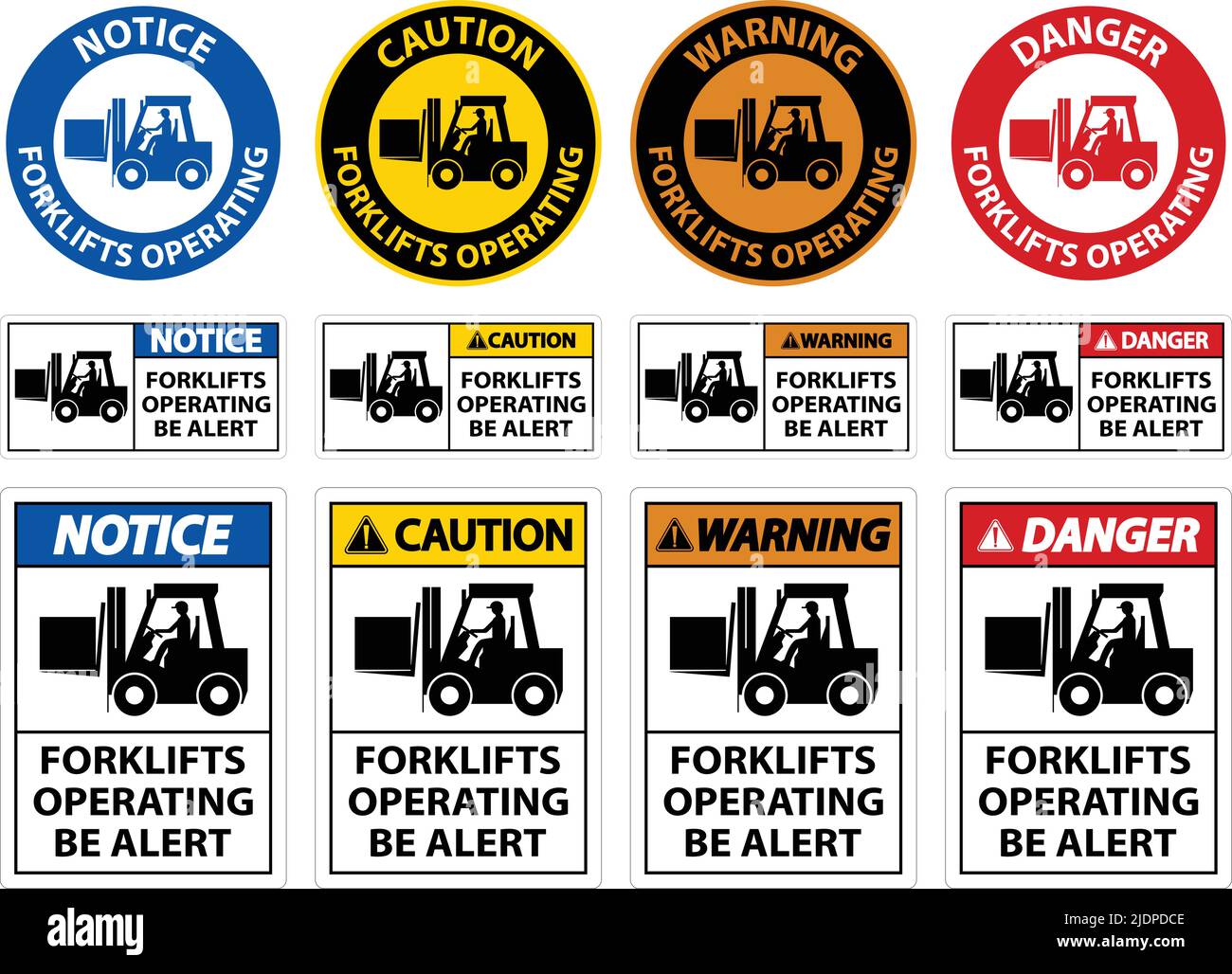 Caution 2-Way Forklifts Operating Sign On White Background Stock Vector ...