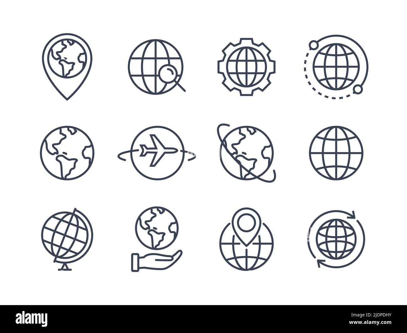 World globe line icon. Vector Earth global country map planet line icon ...