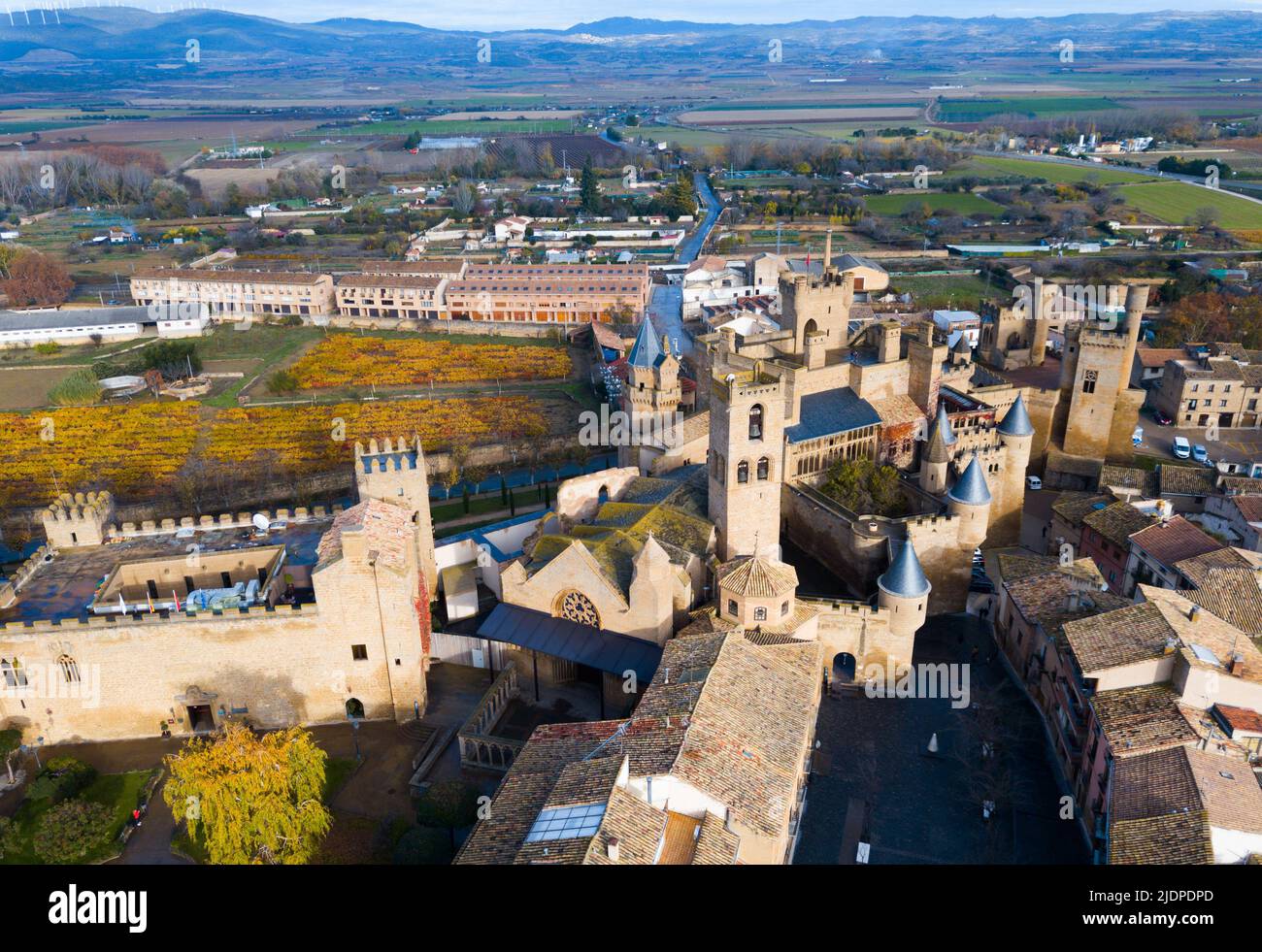 Aerial view of castle Palacio Real de Olite. Navarre. Spain Stock Photo ...