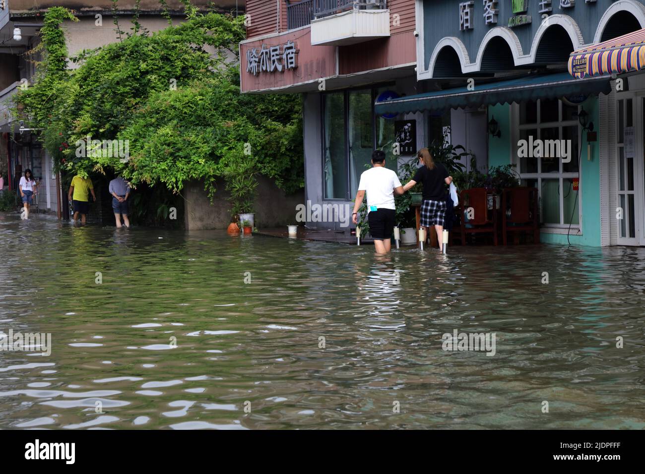 GUILIN, CHINA - JUNE 22, 2022 - Flood waters inundate a street in ...