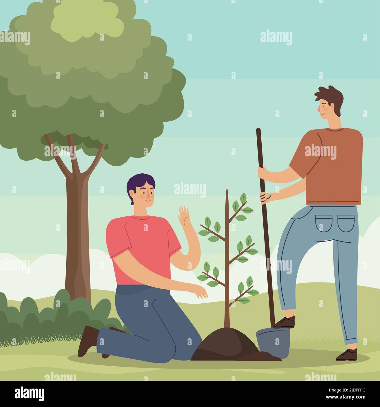 male ecologists planting tree Stock Vector Image & Art - Alamy
