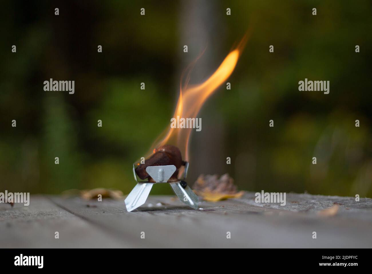 Flames from alcohol. Burning dry alcohol. Object for heating substances ...