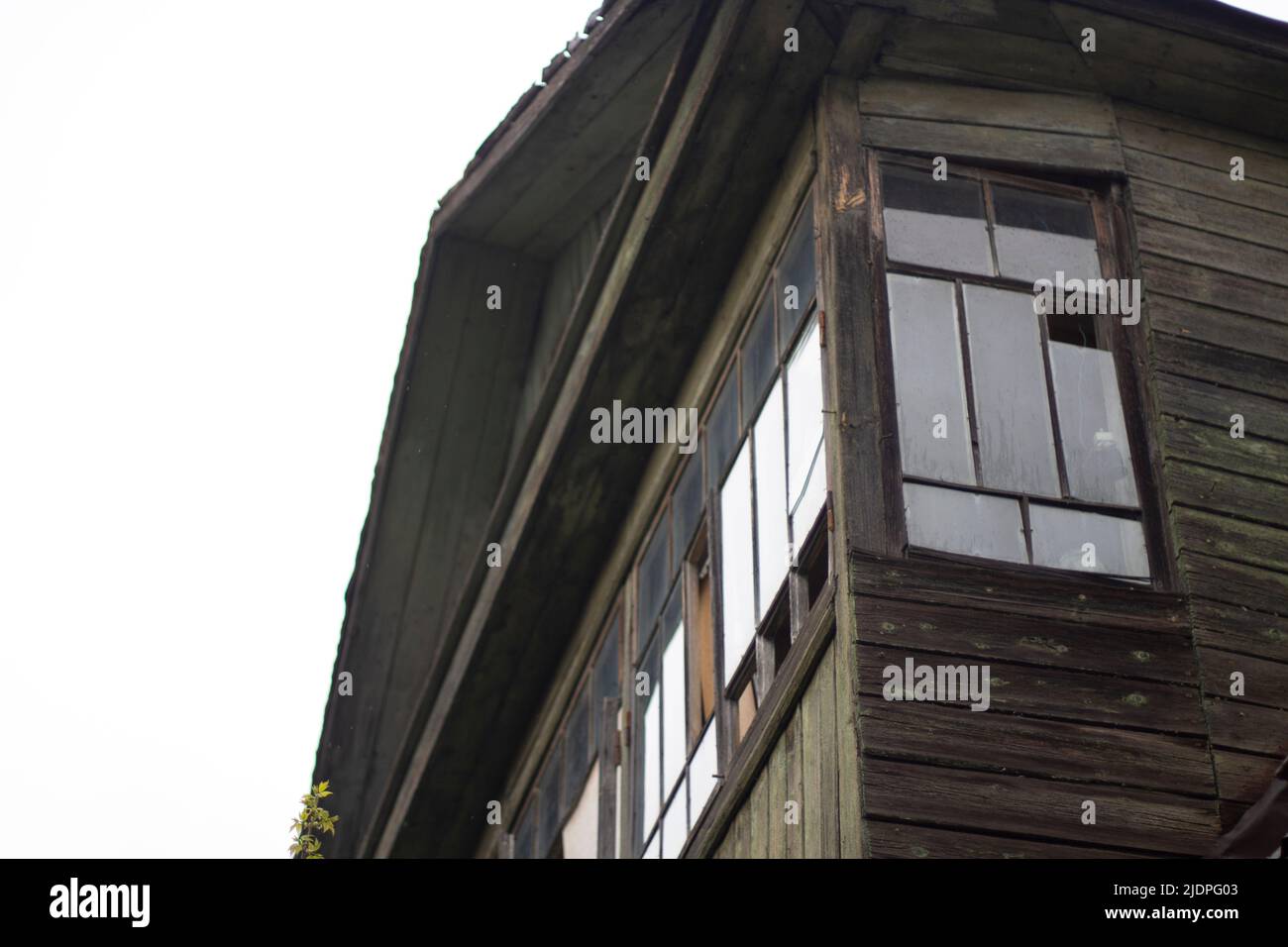 The old attic floor in the house. The roof visor of an old cottage ...